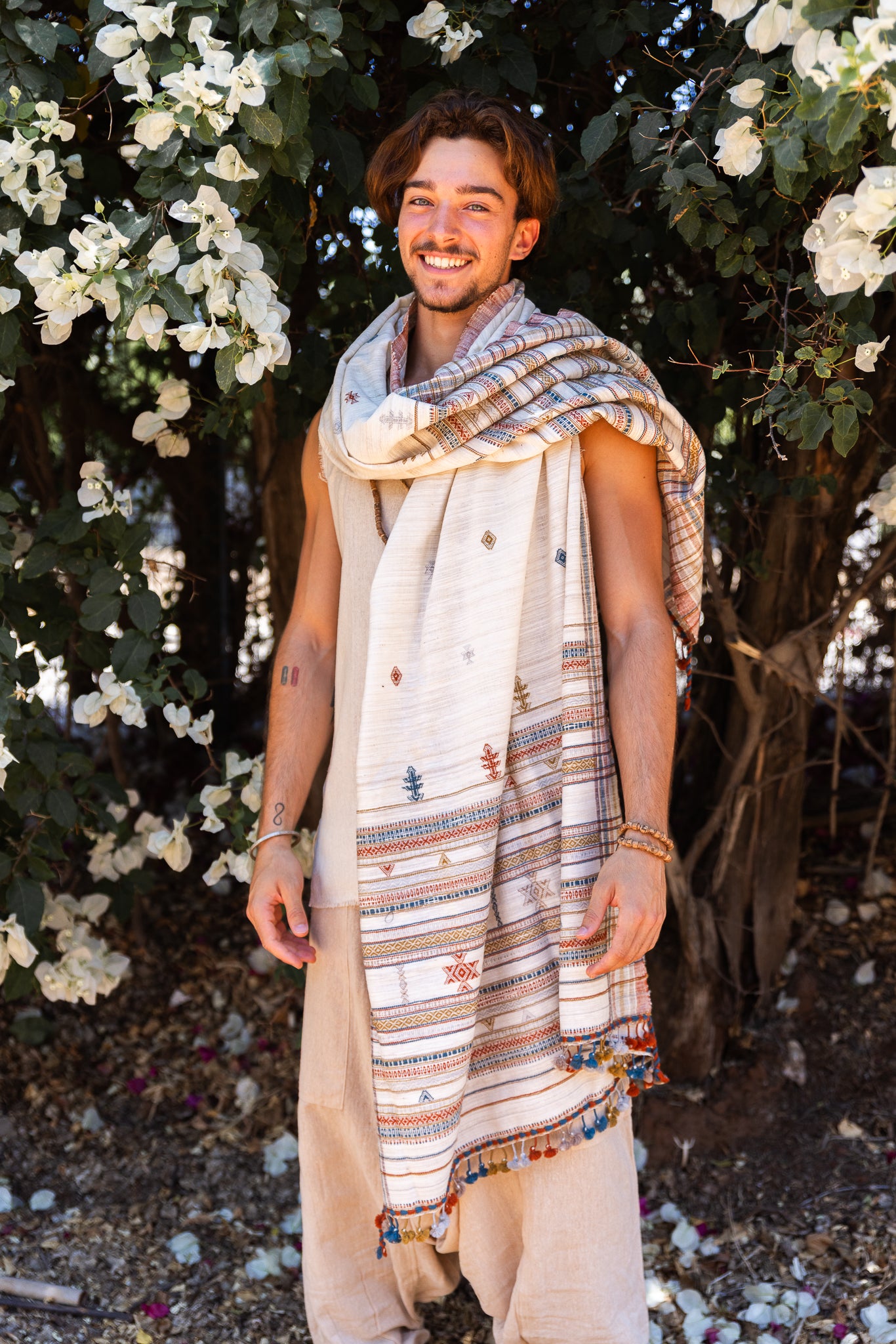 Gujarati Tribal Embroidered Shawl - Handwoven Wool Silk Blend ...