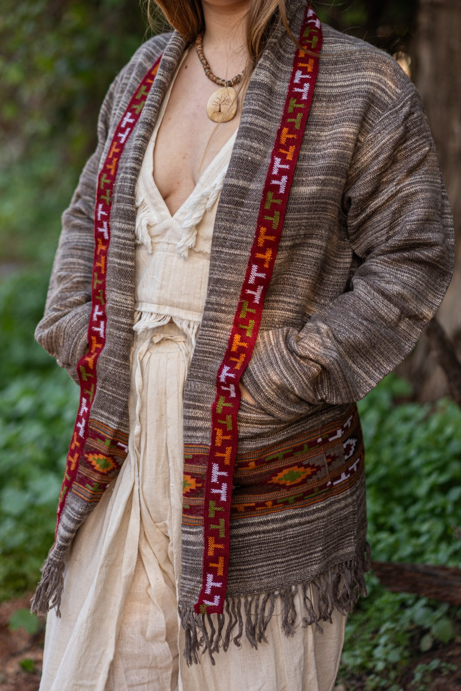 Kullu Valley Wool Jacket ⫸ Light 100% Wool Cardigan with Tribal Patter ...