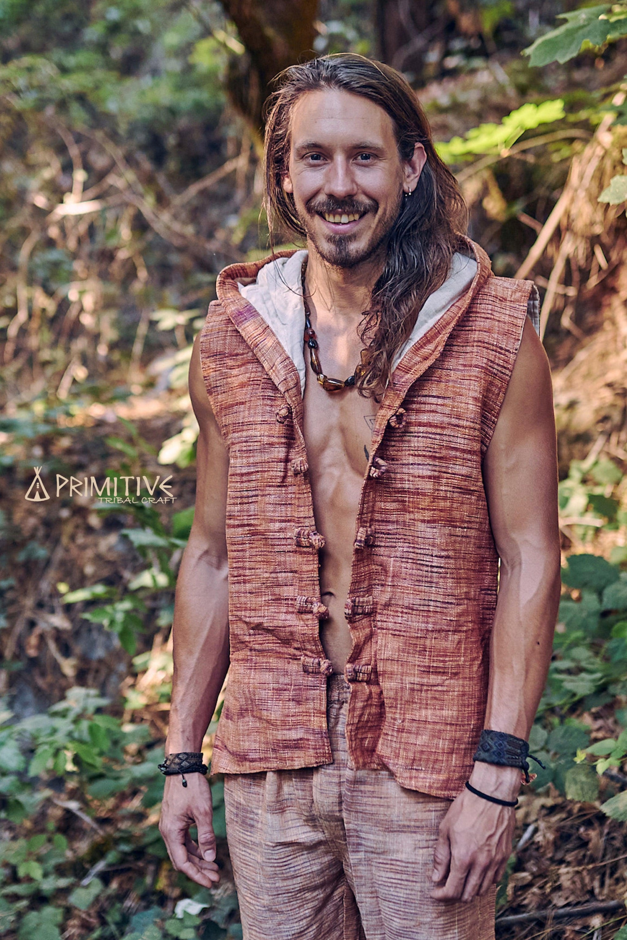 Tibetan Vest with Hoodie ๑⋙ Khadi Cotton – Primitive Tribal Craft