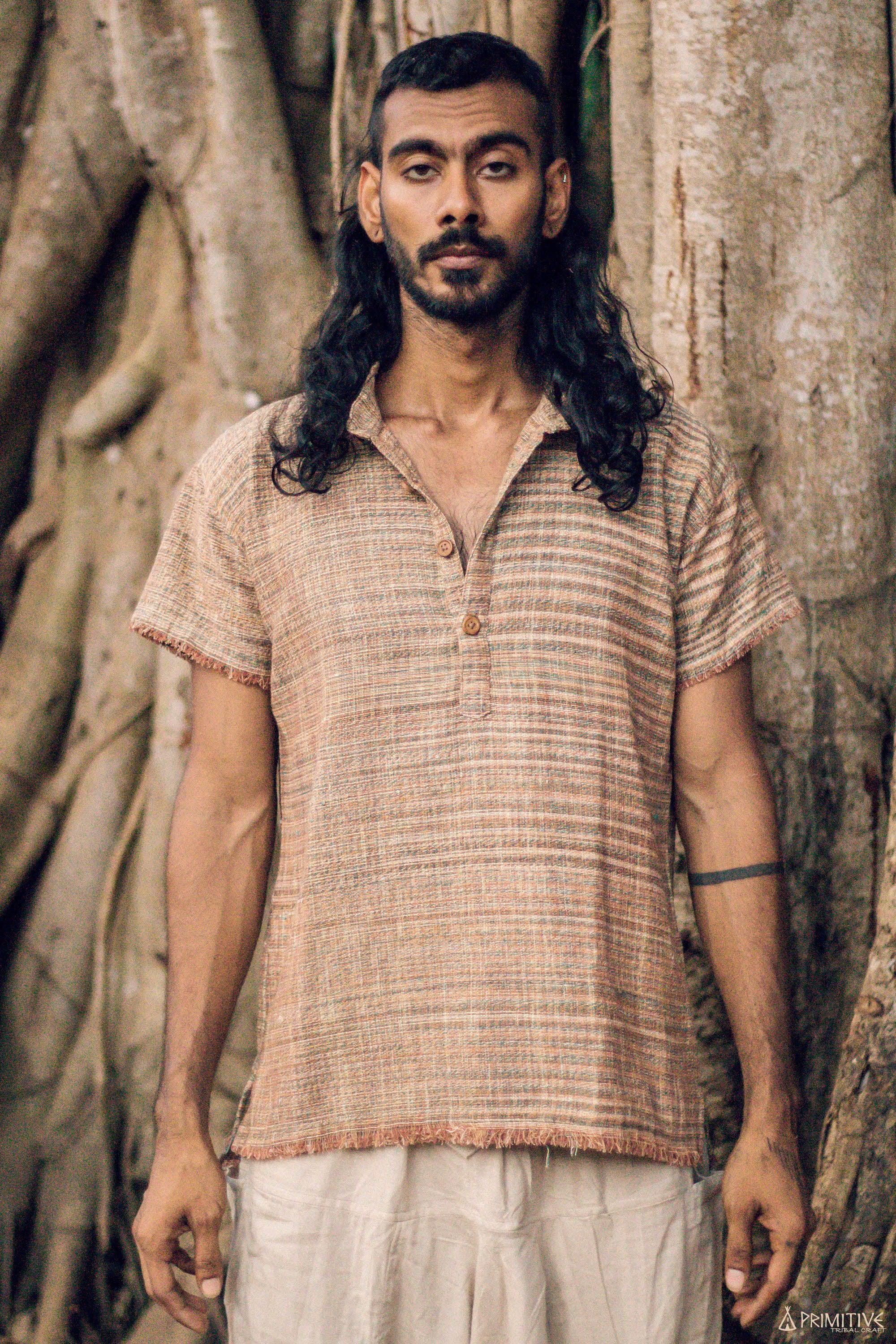 Frayed Short Sleeves Shirt ⋙ Handwoven Khadi Cotton – Primitive Tribal ...