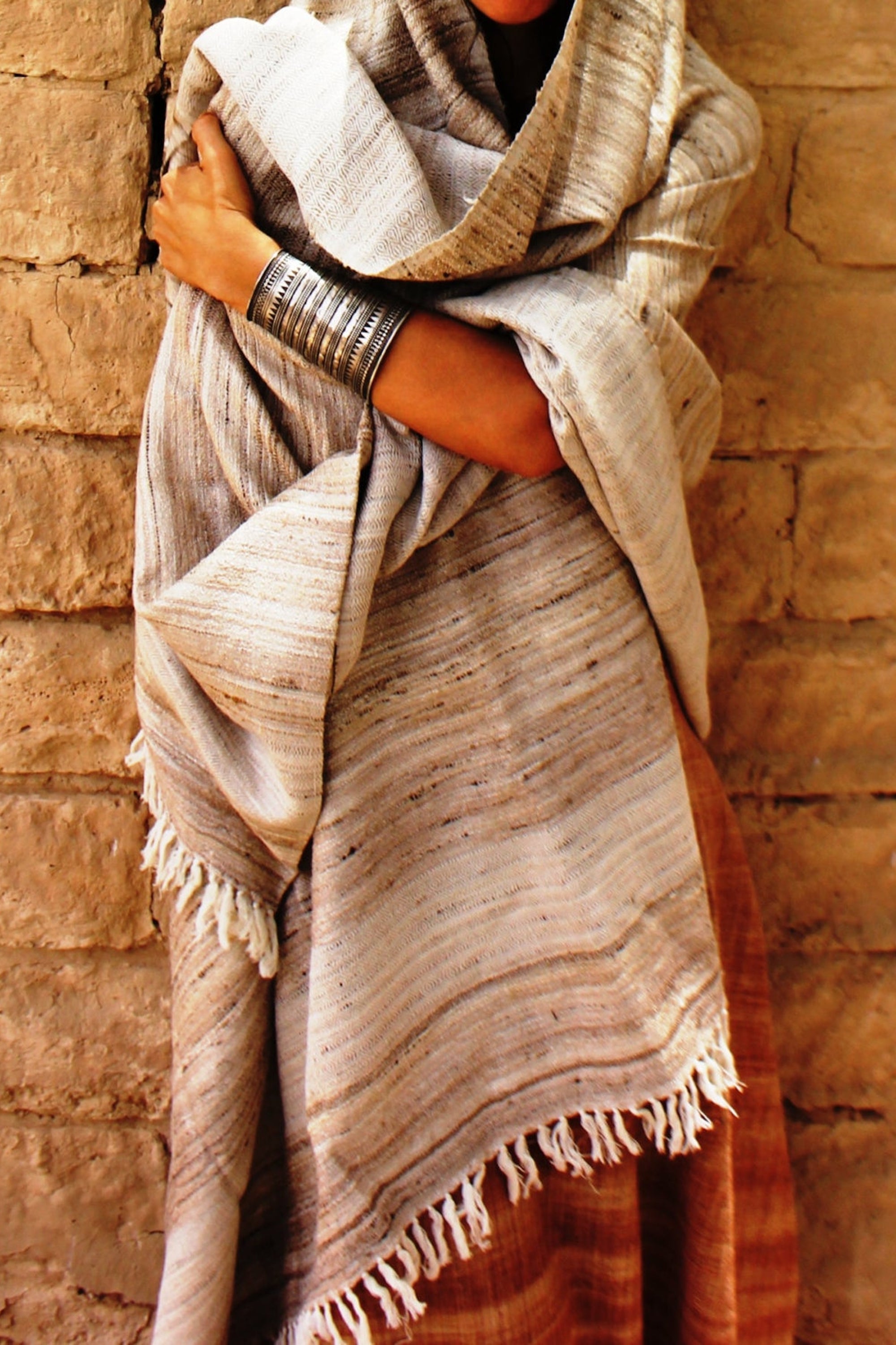 Traditional Handwoven Wild Silk And Wool Shawl – Primitive Tribal Craft